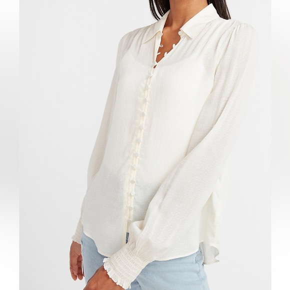 Express | Tops | Express Textured Satin Smocked Cuffportofino Shirt ...